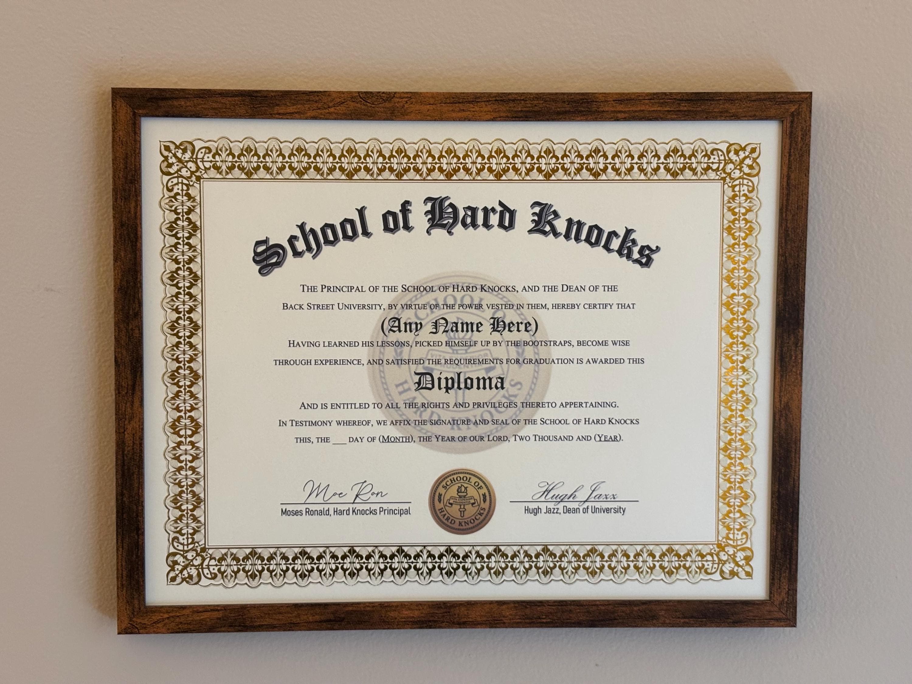 School of Hard Knocks Diploma - Nifty Gifty - Unique - Humorous - Gold ...