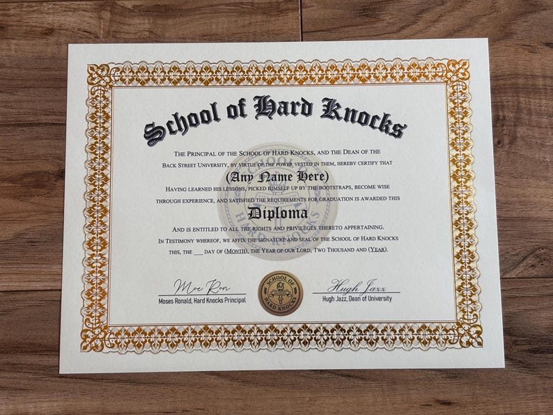 School of Hard Knocks Diploma - Etsy