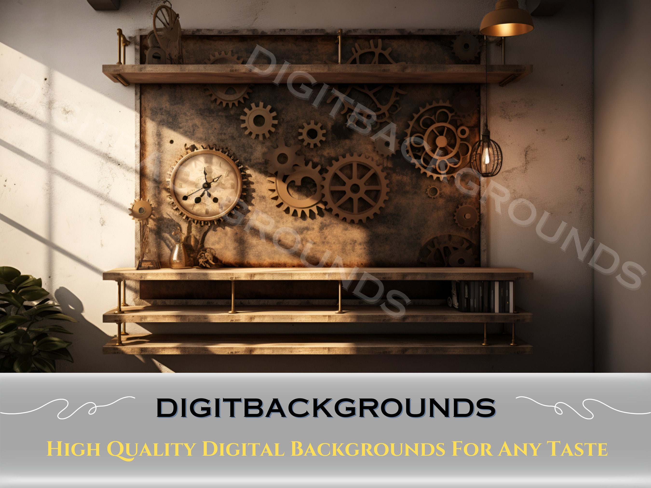 Steampunk Shelf Background for Zoom Meetings, Home Office Zoom Backdrop ...