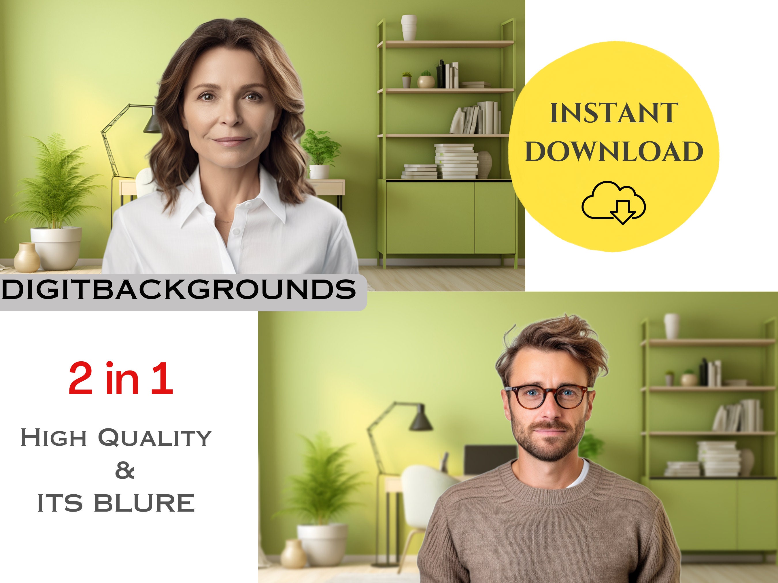 Cozy Lime Study Room Background, Zoom Meetings, Home Office, Blurred ...