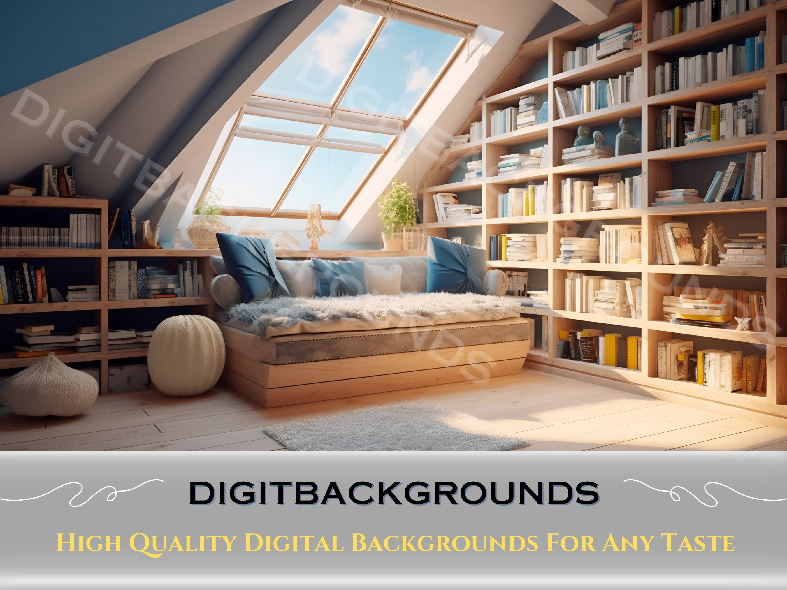 Attic Room Bookcase Background for Zoom Meeting Home Office Zoom ...