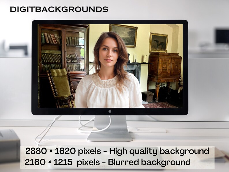 Irish Vintage Study Room Background, Zoom Meeting, Home Office, Blurred Zoom Backdrop, Virtual ...