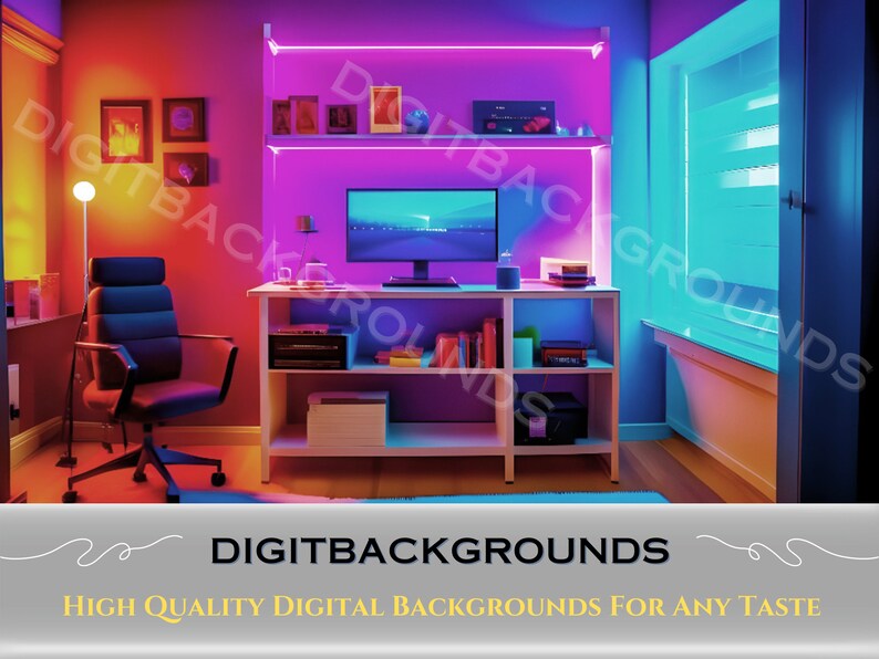 Neon Gamer Room Background, Zoom Meetings, Metaverse Zoom Backdrop ...