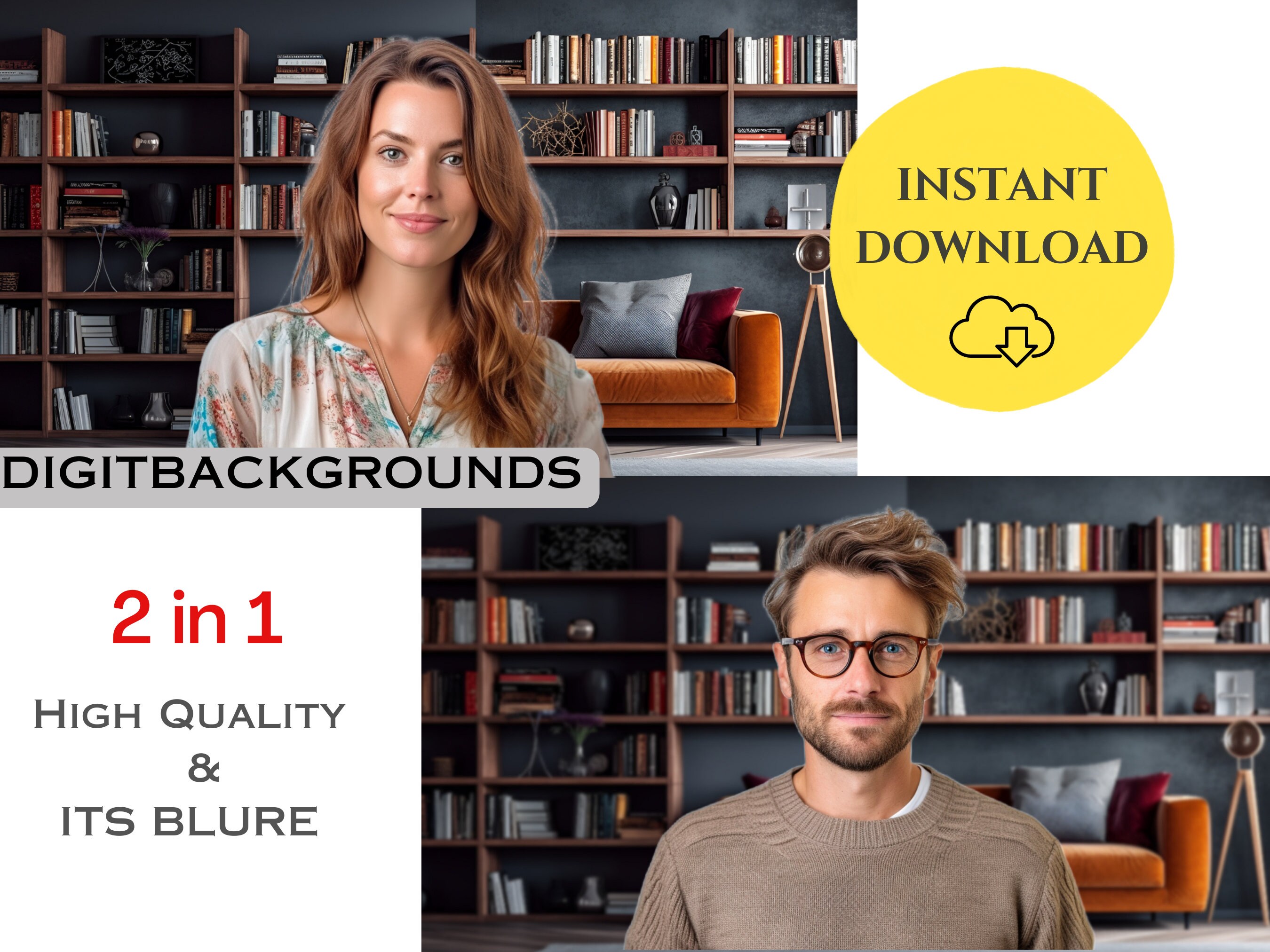 Dark Bookcase Background for Zoom Meetings Home Office Zoom Backdrop ...