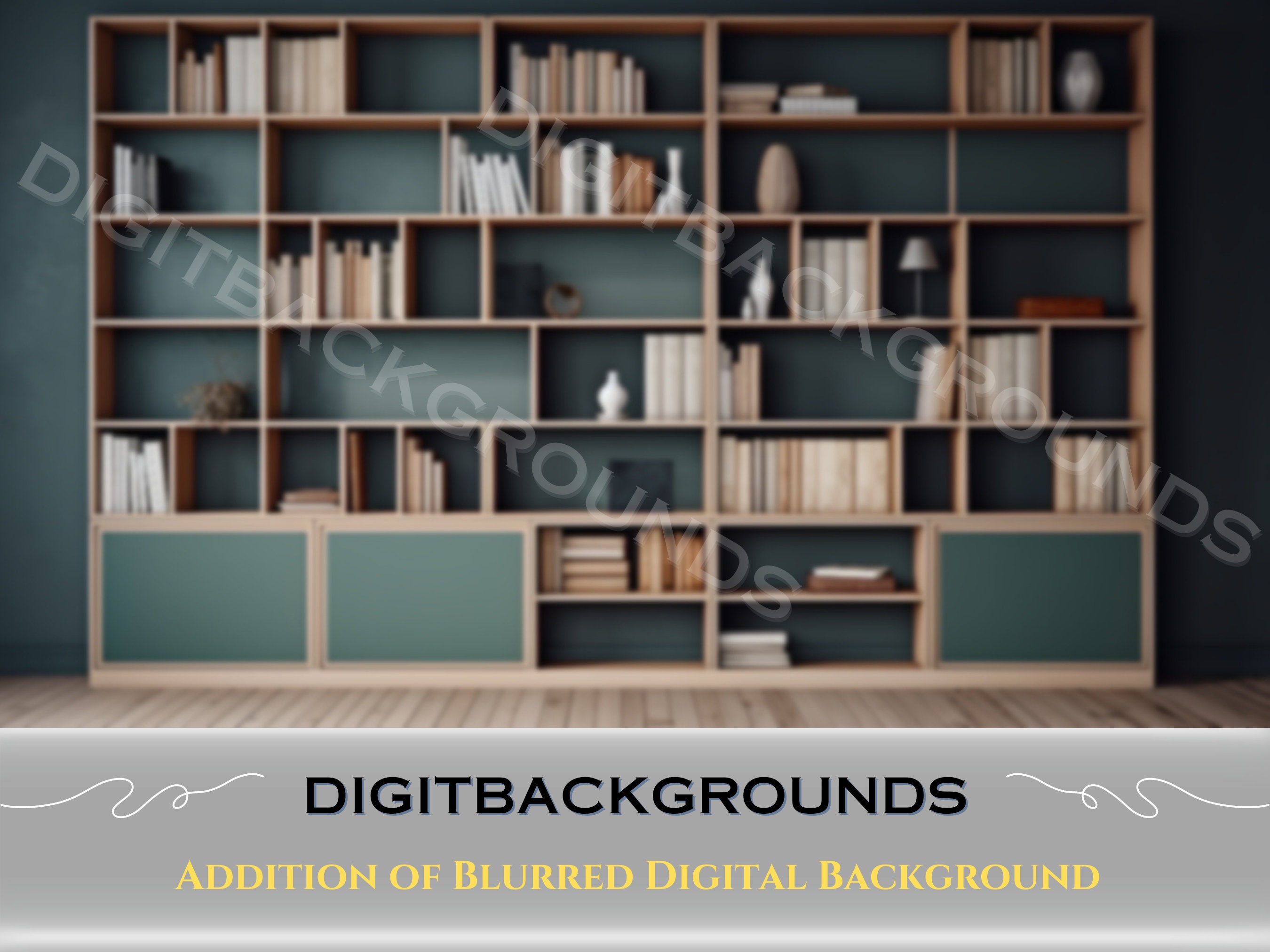 Teal Bookcase Background for Zoom Meeting, Home Office Zoom Backdrop ...