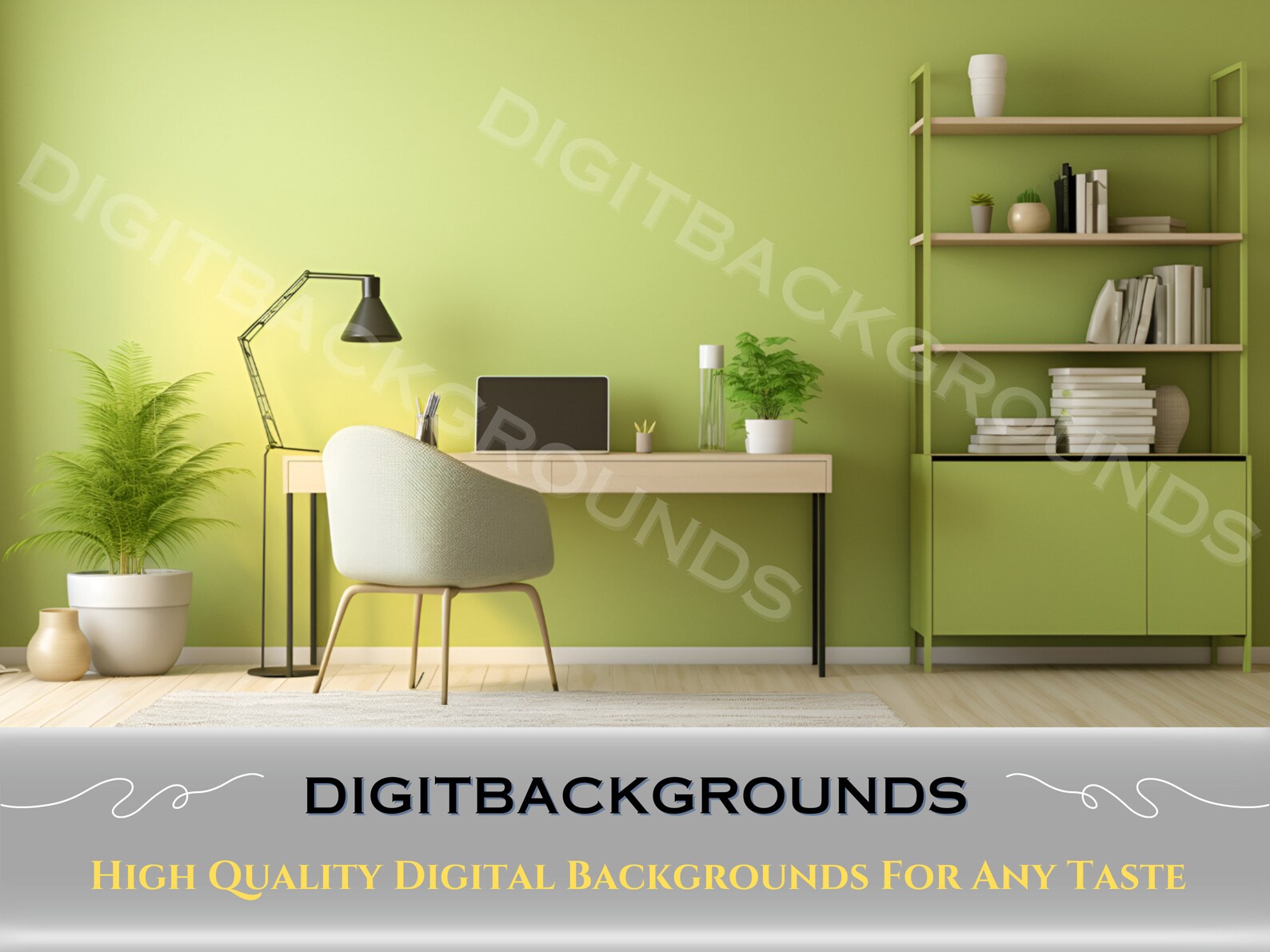 Cozy Lime Study Room Background, Zoom Meetings, Home Office, Blurred ...