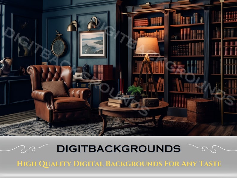 English Style Study Background Zoom Meetings Dark Interior Zoom ...