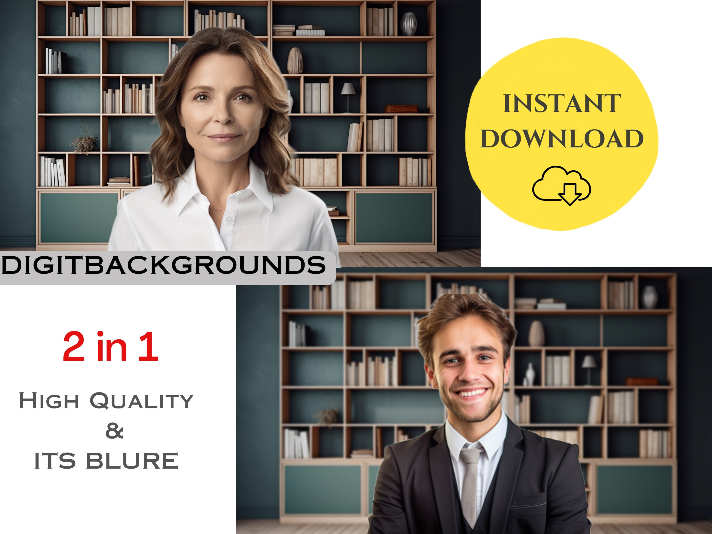 Teal Bookcase Background for Zoom Meeting, Home Office Zoom Backdrop ...