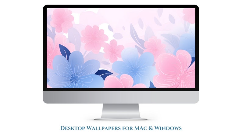 Pink & Blue Floral Boho Desktop Background, Imac Wallpaper, Mac Desktop ...