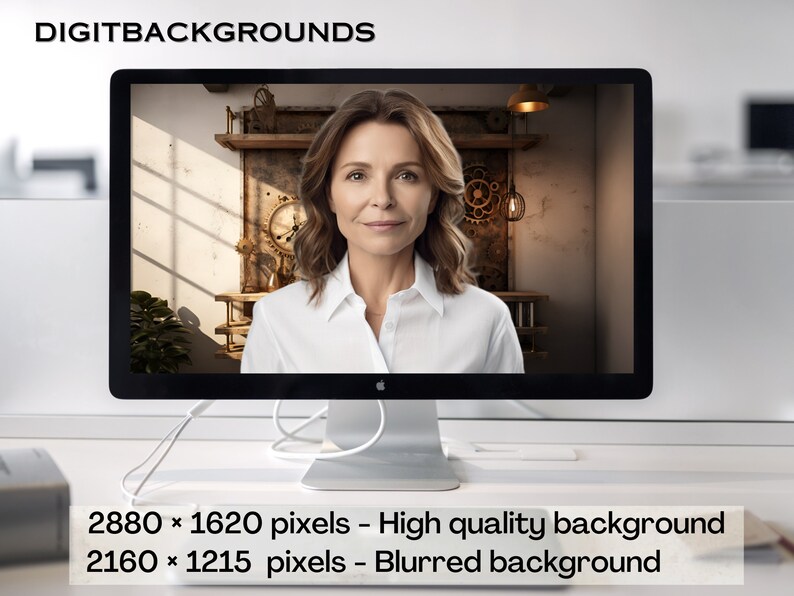 Steampunk Shelf Background for Zoom Meetings, Home Office Zoom Backdrop ...