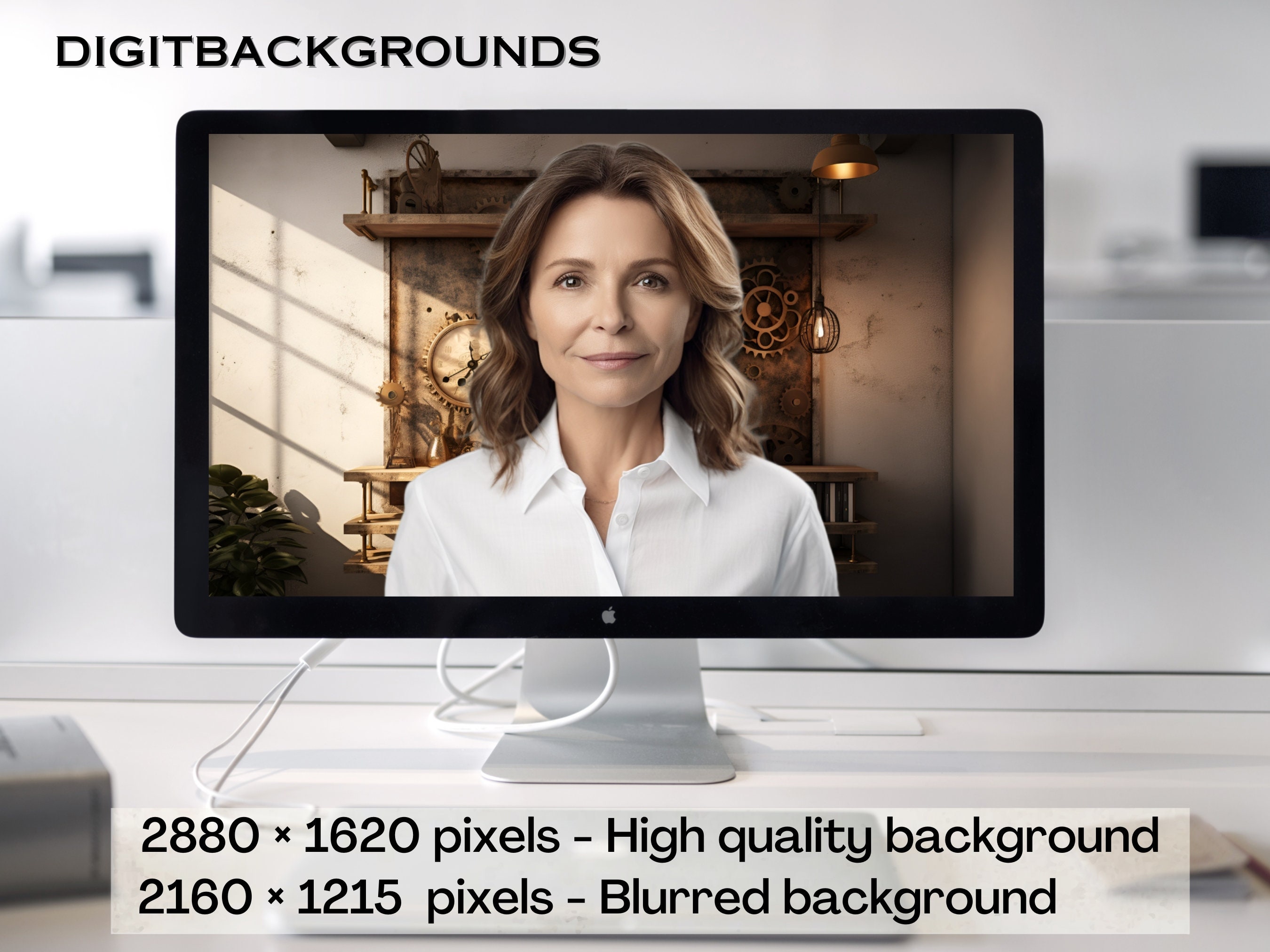 Steampunk Shelf Background for Zoom Meetings, Home Office Zoom Backdrop ...