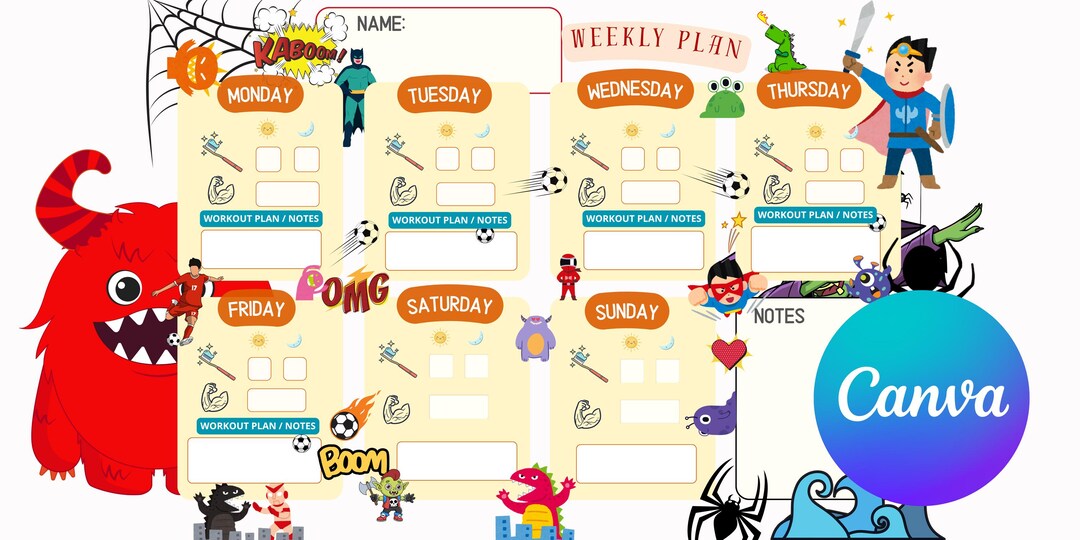 Superhero Printable Kids Weekly Planner - Etsy Canada