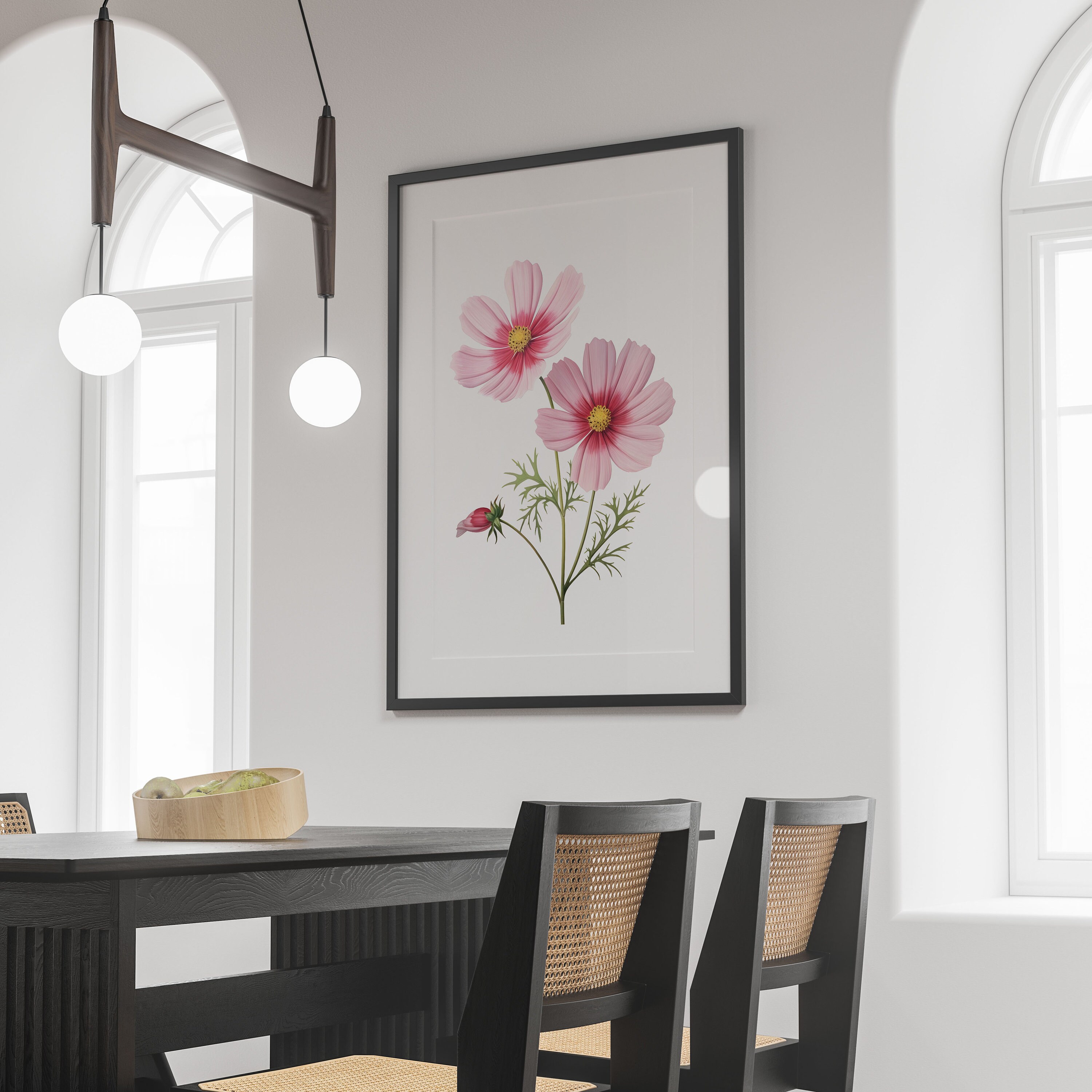Cosmos Wall Art PRINTABLE Pink Flower Print Plant Leaves Petals Minimal ...