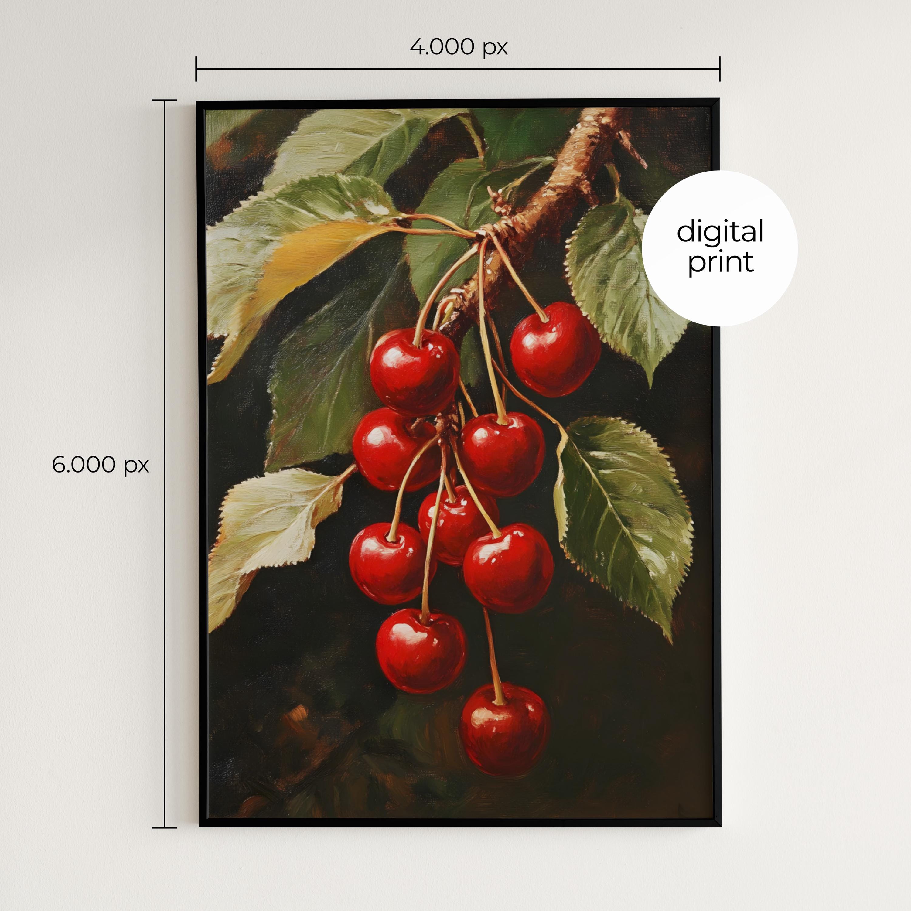 Cherry Oil Painting Print Fruit Floral Digital Print Wall Art Botanical ...