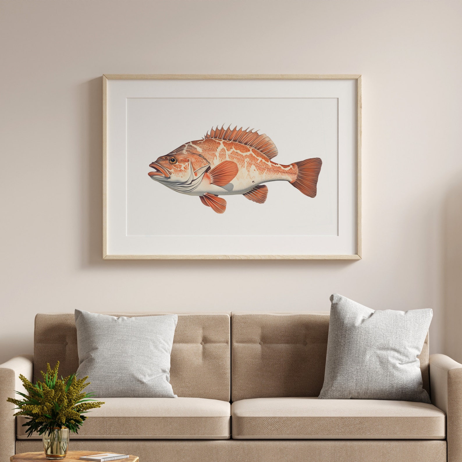 Grouper Print, Fish Print, Grouper, Wall Art, Wall Print, Fish Poster, Fish Lithograph, Vintage ...