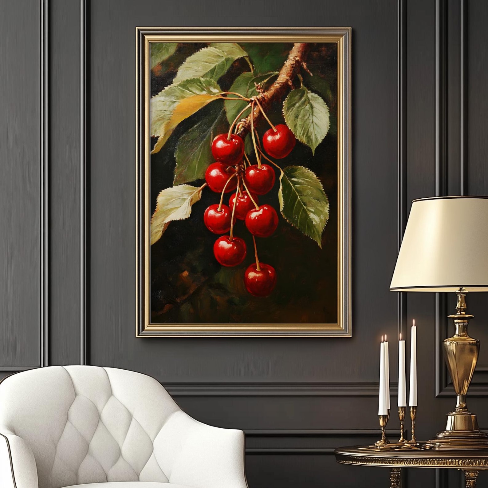 Cherry Oil Painting Print Fruit Floral Digital Print Wall Art Botanical ...