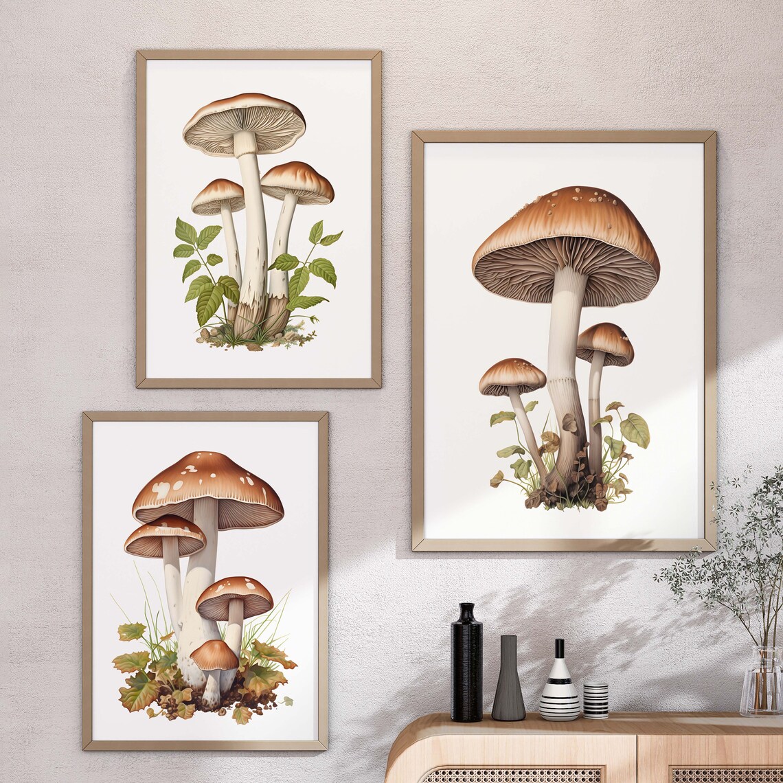 Mushroom Print Bundle, Mushroom Prints, Set of 6, Botanical Guide, Wall ...