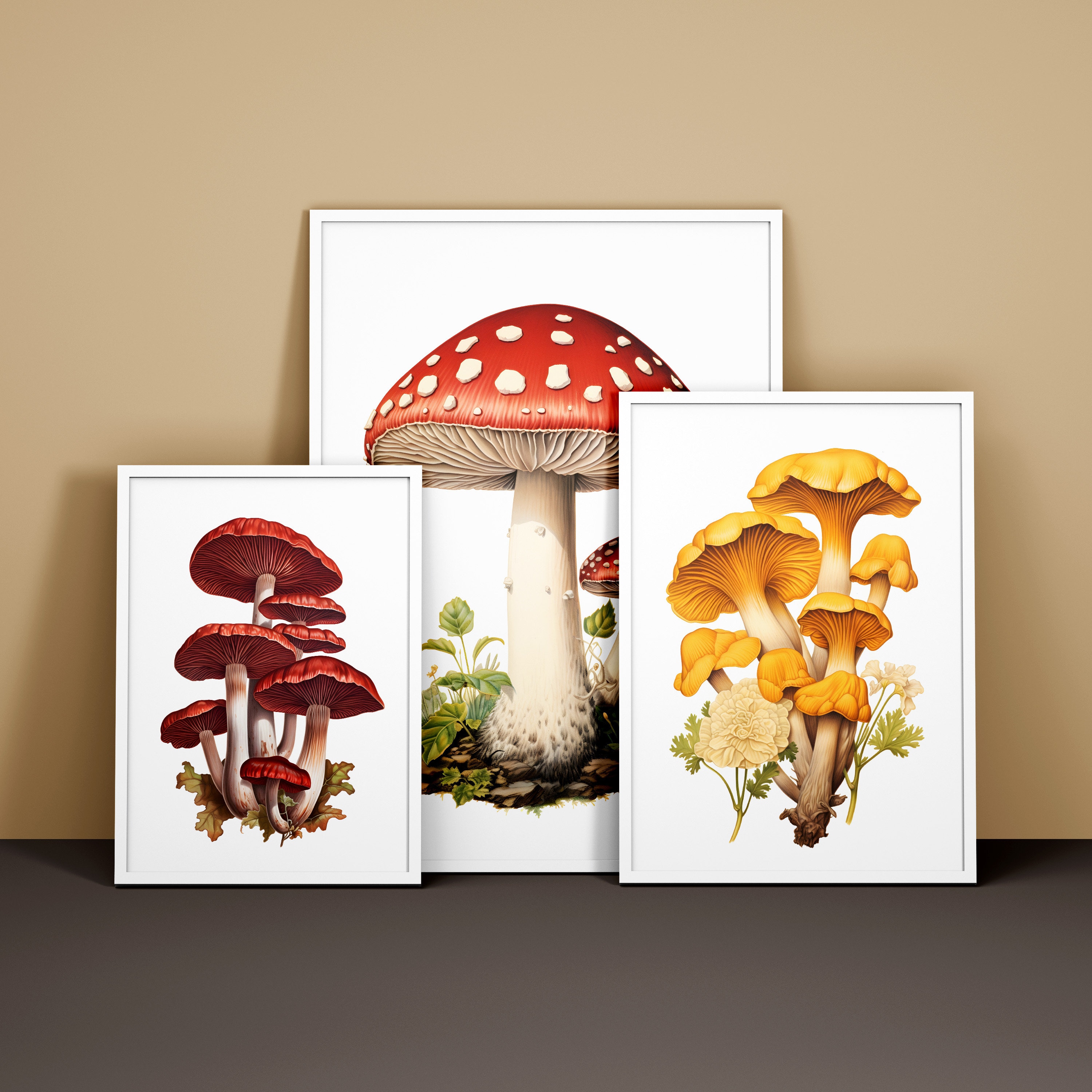 Mushroom Print Bundle, Mushroom Prints, Set of 6, Botanical Guide, Wall ...
