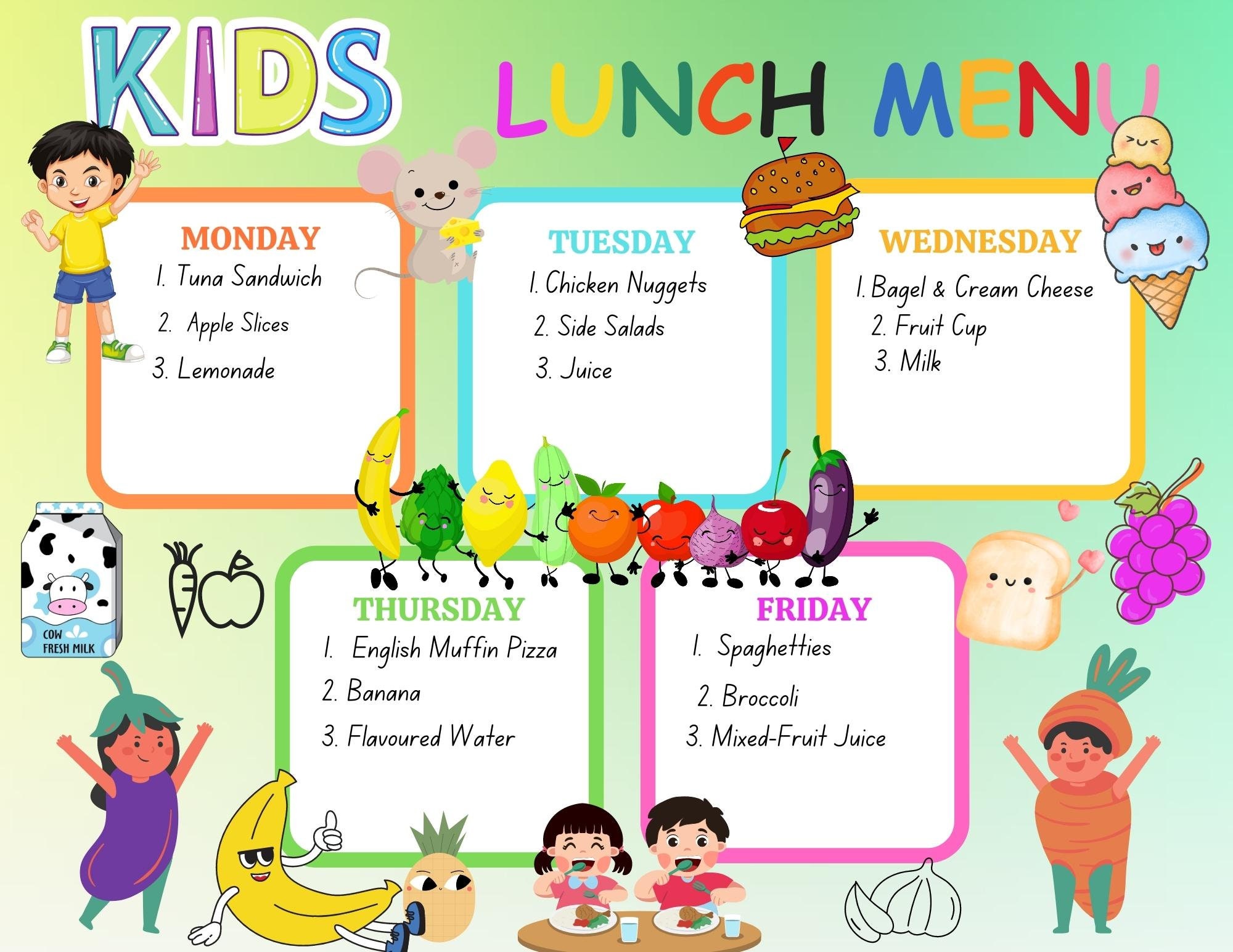 Kids Lunch Planner Meal Weekly Planner Lunch Menu for - Etsy