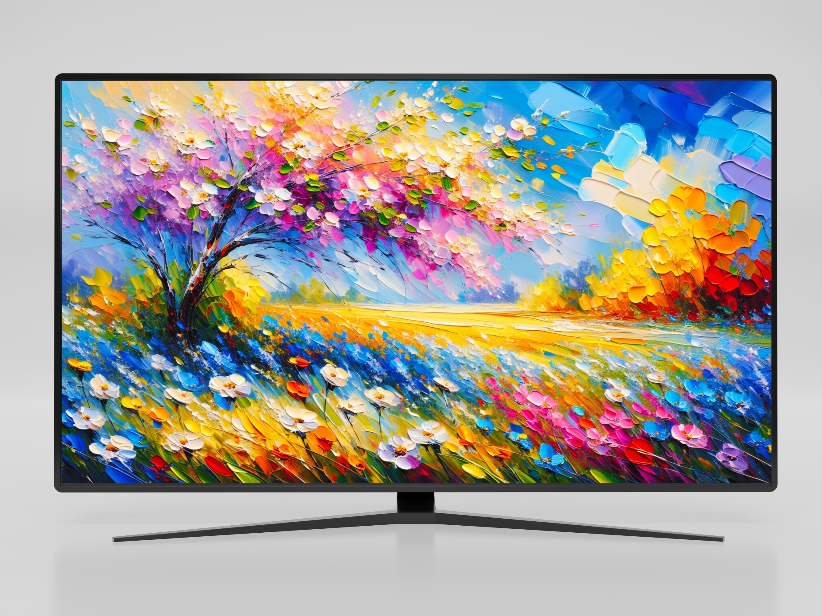 Frame TV Colorful Abstract Art Print, Abstract Tree Flower Oil Painting ...