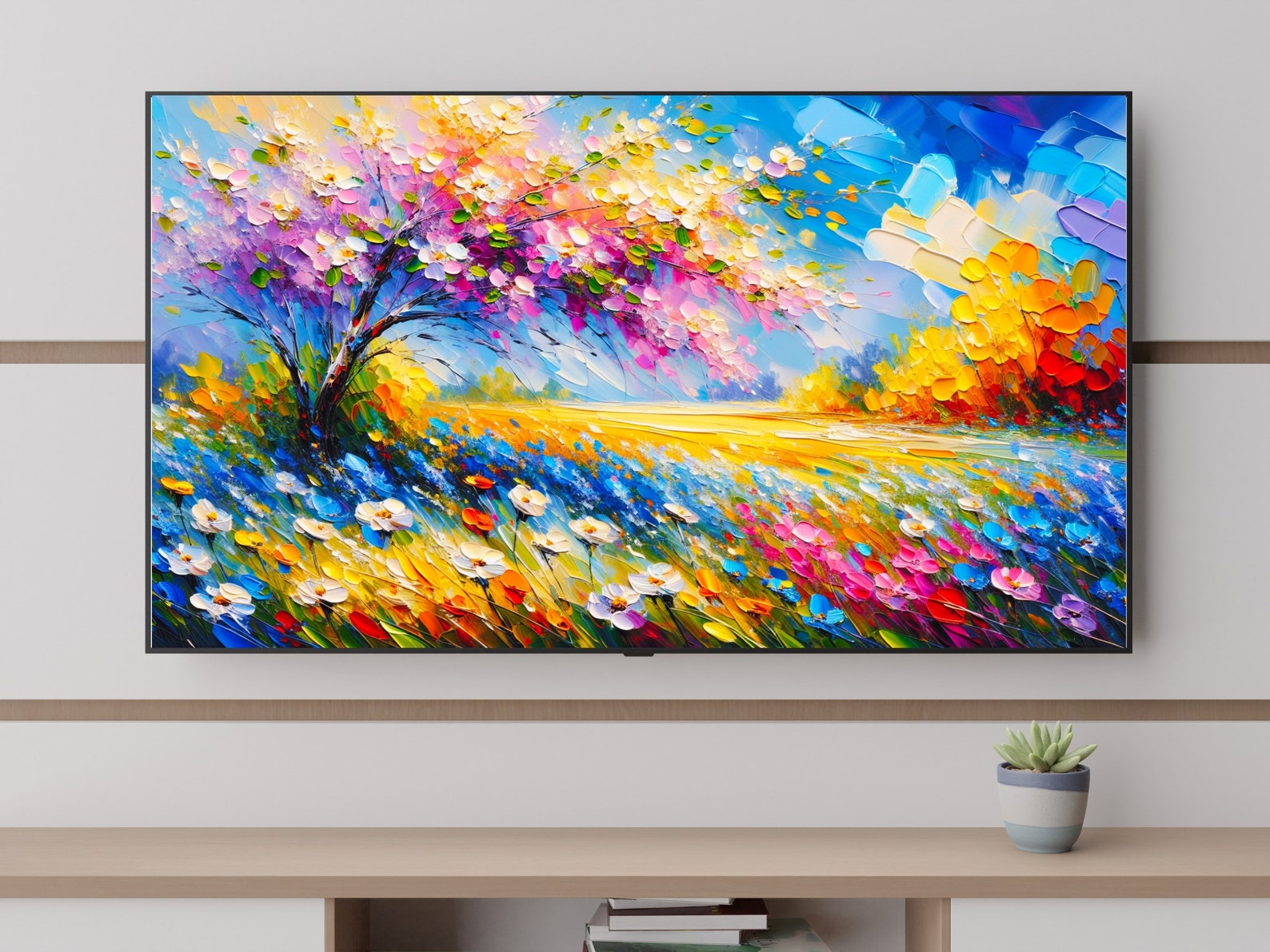 Frame TV Colorful Abstract Art Print, Abstract Tree Flower Oil Painting ...