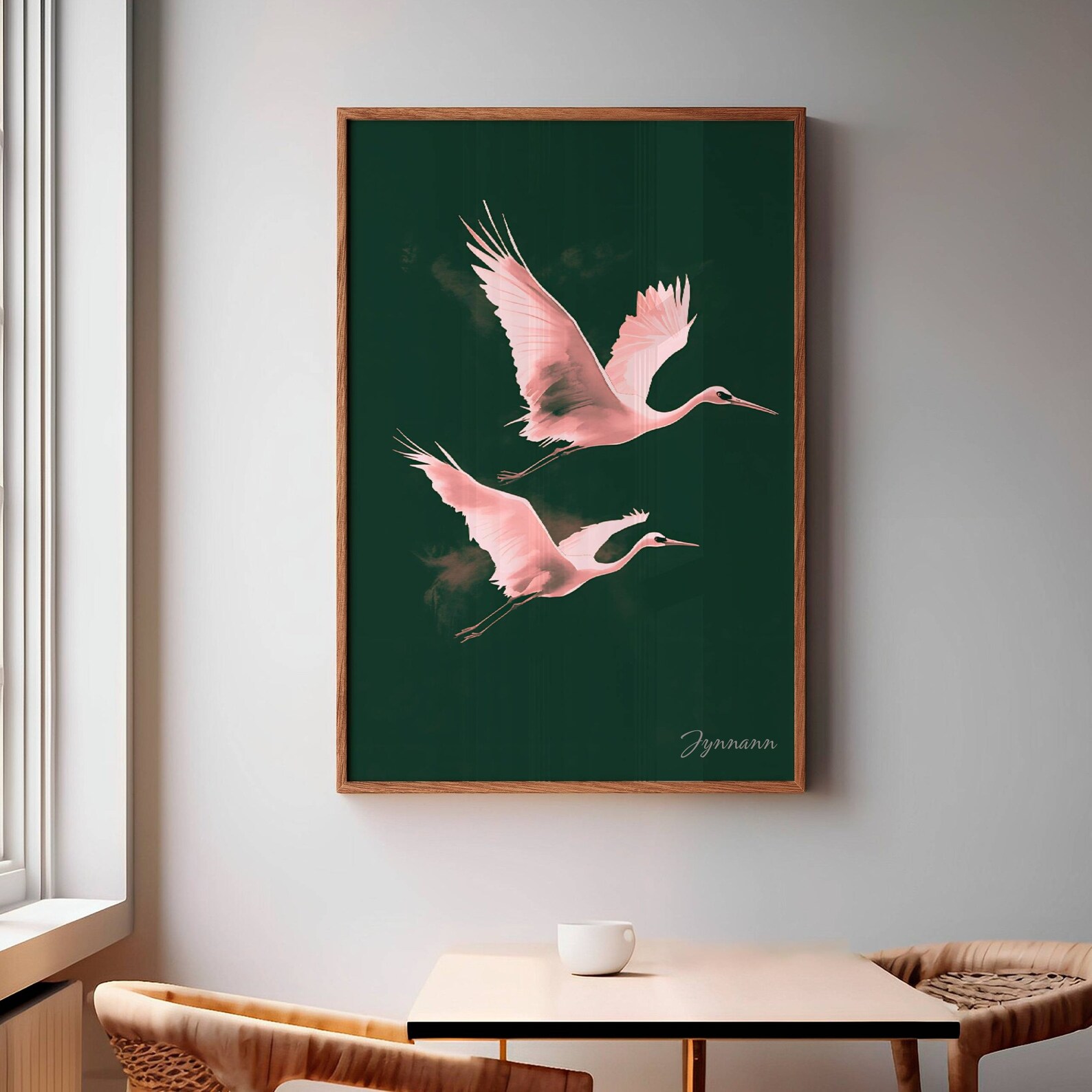 Pink Cranes Wall Art Japanese Kimono Bird Art Japandi Bird Art Home ...