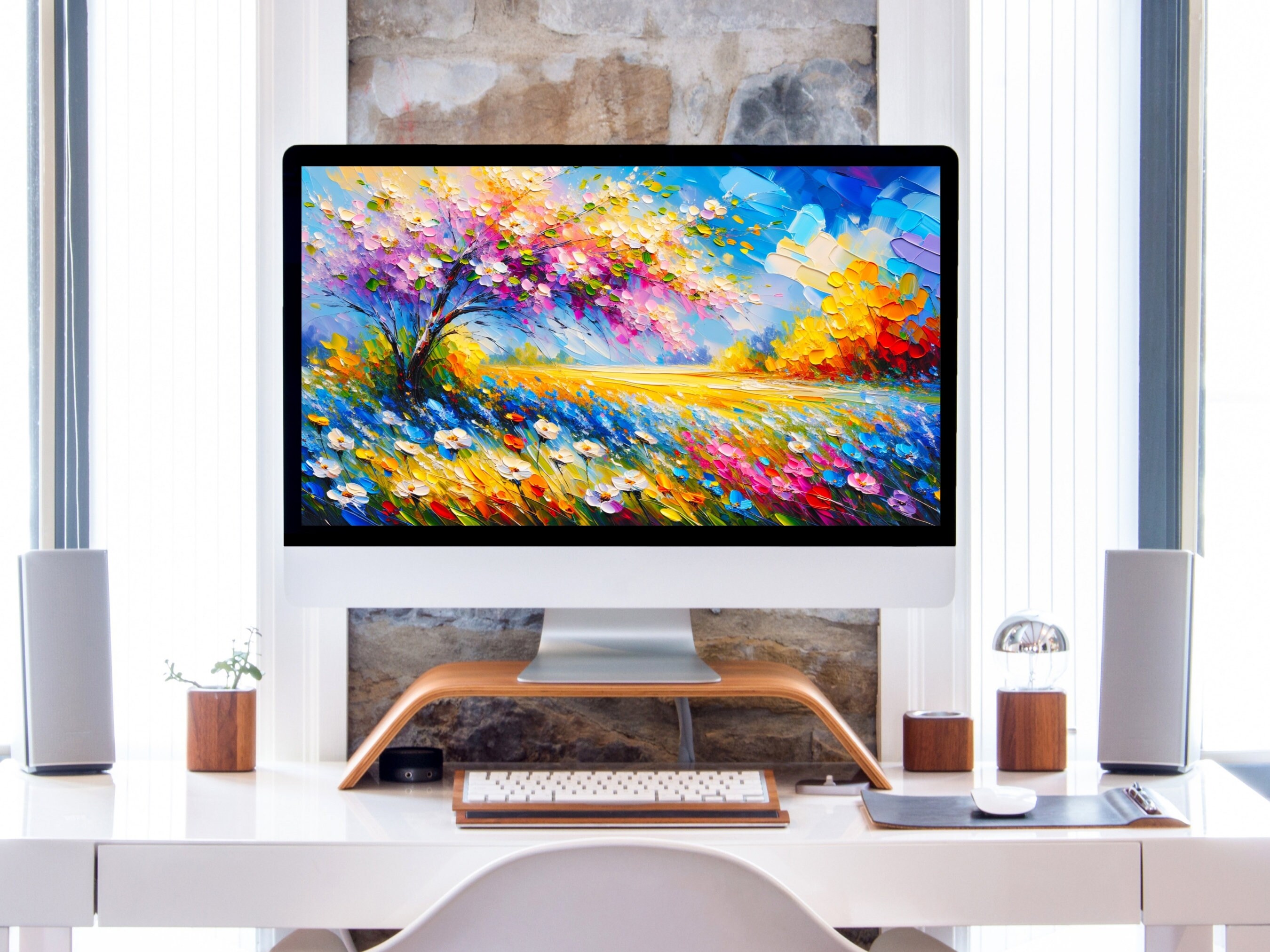 Frame TV Colorful Abstract Art Print, Abstract Tree Flower Oil Painting ...