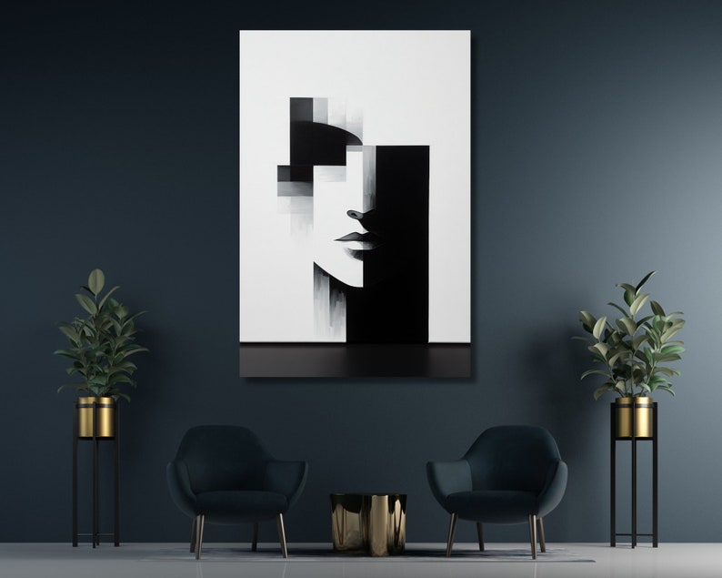 Black and White Abstract Women Portrait Art, Woman Face Wall Art Oil ...