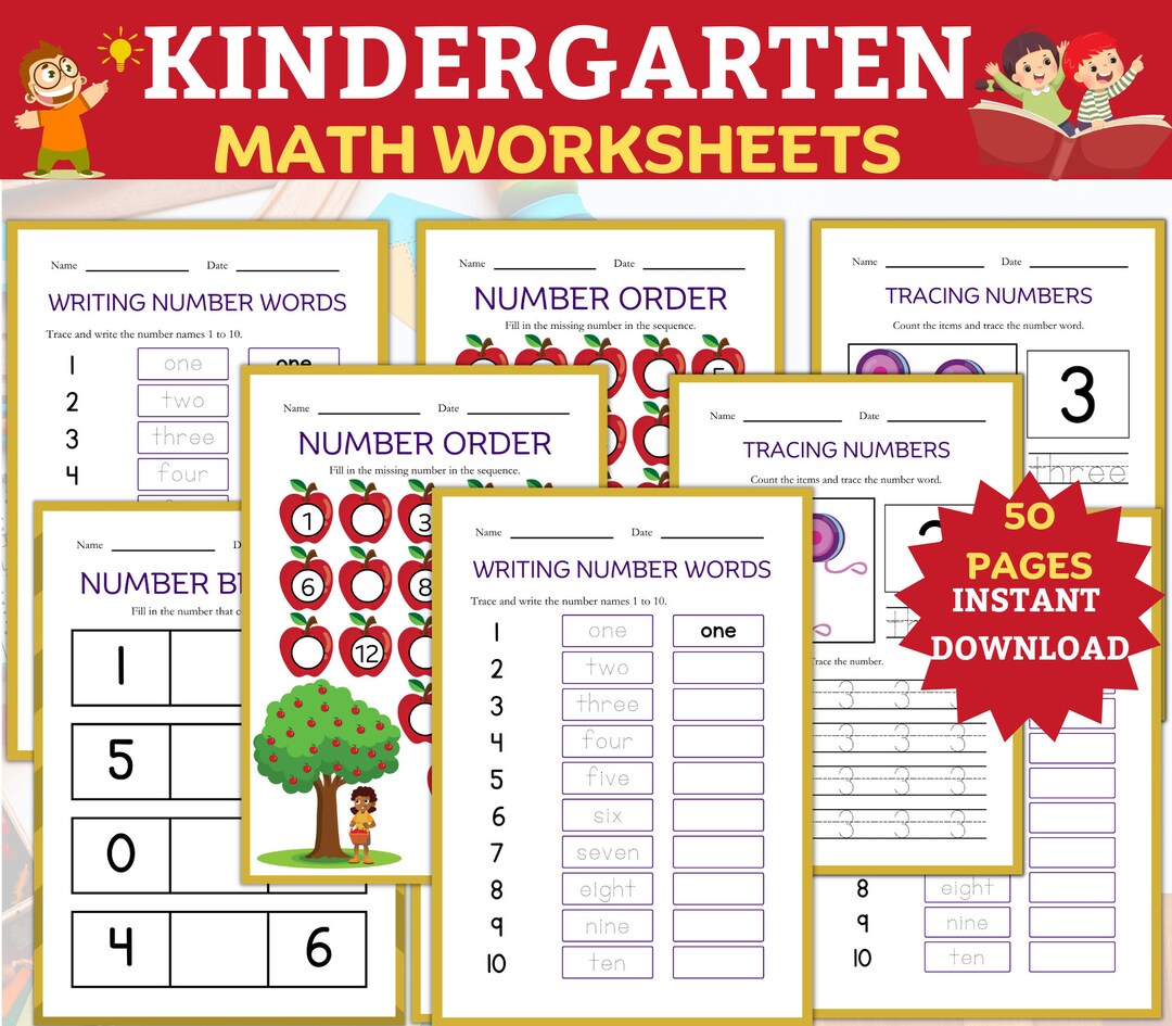 Kindergarten Math Worksheets Bundle Printable Preschool Workbook ...