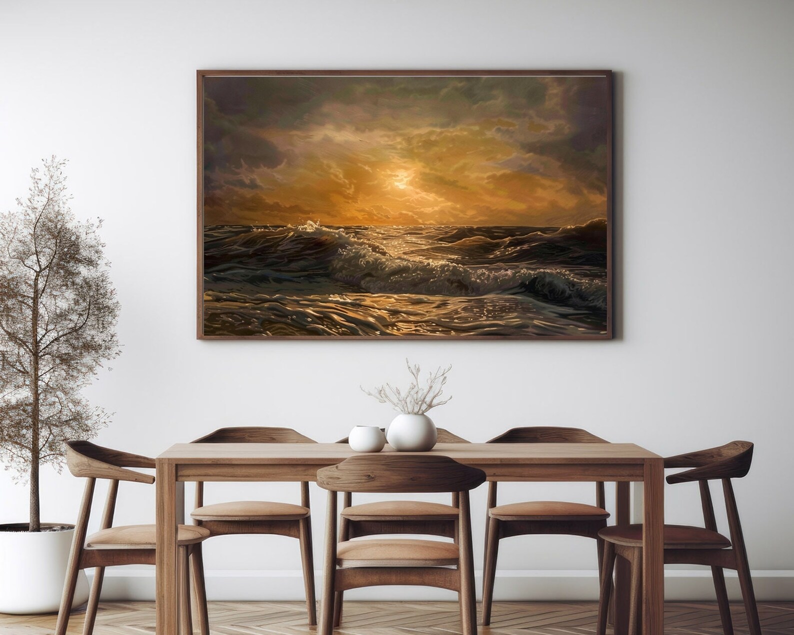 Sunset Over Ocean Canvas Print, Ocean Waves Wall Art, Golden Hour Beach ...