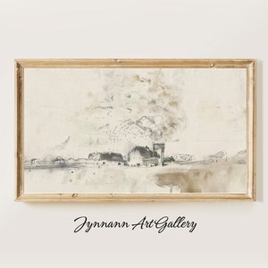 Vintage Landscape Wall Art, Mountain and City View Print, Cave Opening ...