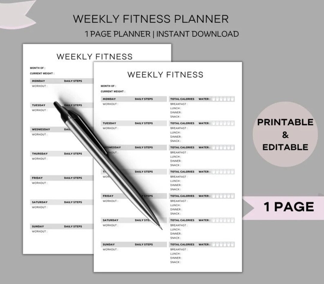 Weekly Fitness Planner Printable Fitness Template Weekly - Etsy