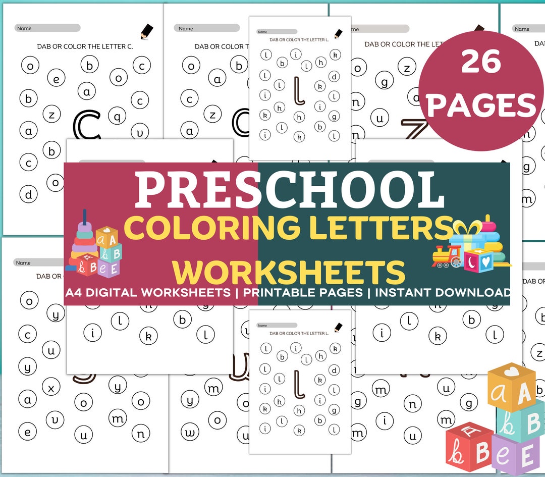 Printable Coloring Letter A-Z Worksheets for Kindergarten - Etsy