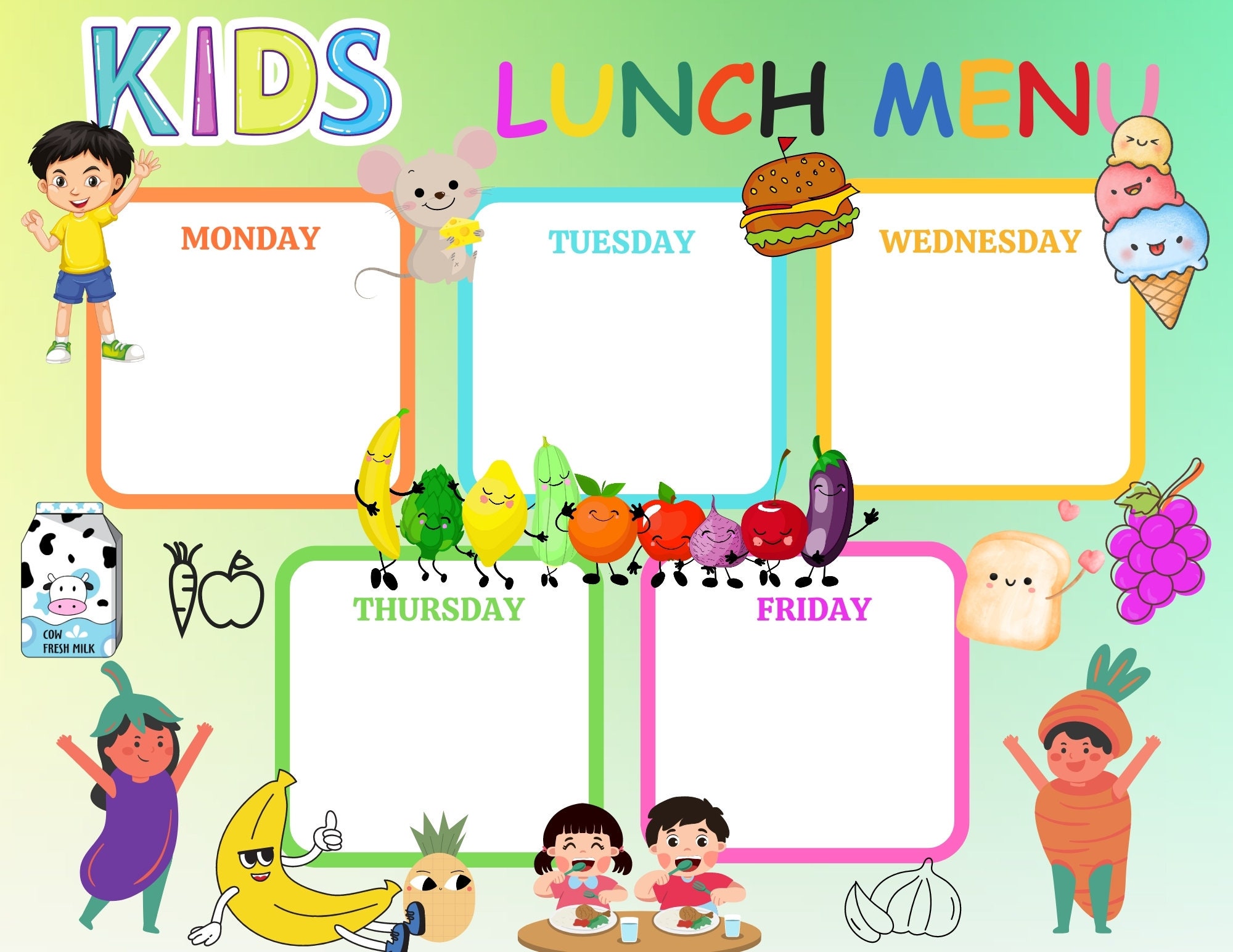 Kids Lunch Planner Meal Weekly Planner Lunch Menu for - Etsy