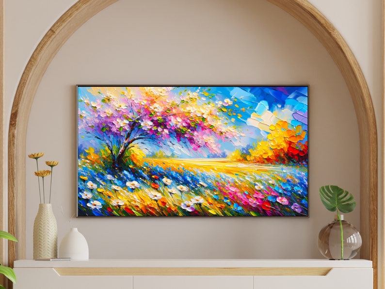 Frame TV Colorful Abstract Art Print, Abstract Tree Flower Oil Painting ...