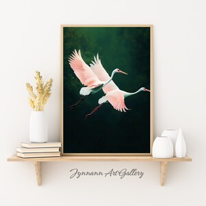 Set of 3 Pink Japanese Flying Cranes Wall Art, Ogata Korin Decor ...
