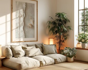 Japandi Long Narrow Wall Art Print Textured Cream Neutral Abstract Japanese Artwork Wabi Sabi ...