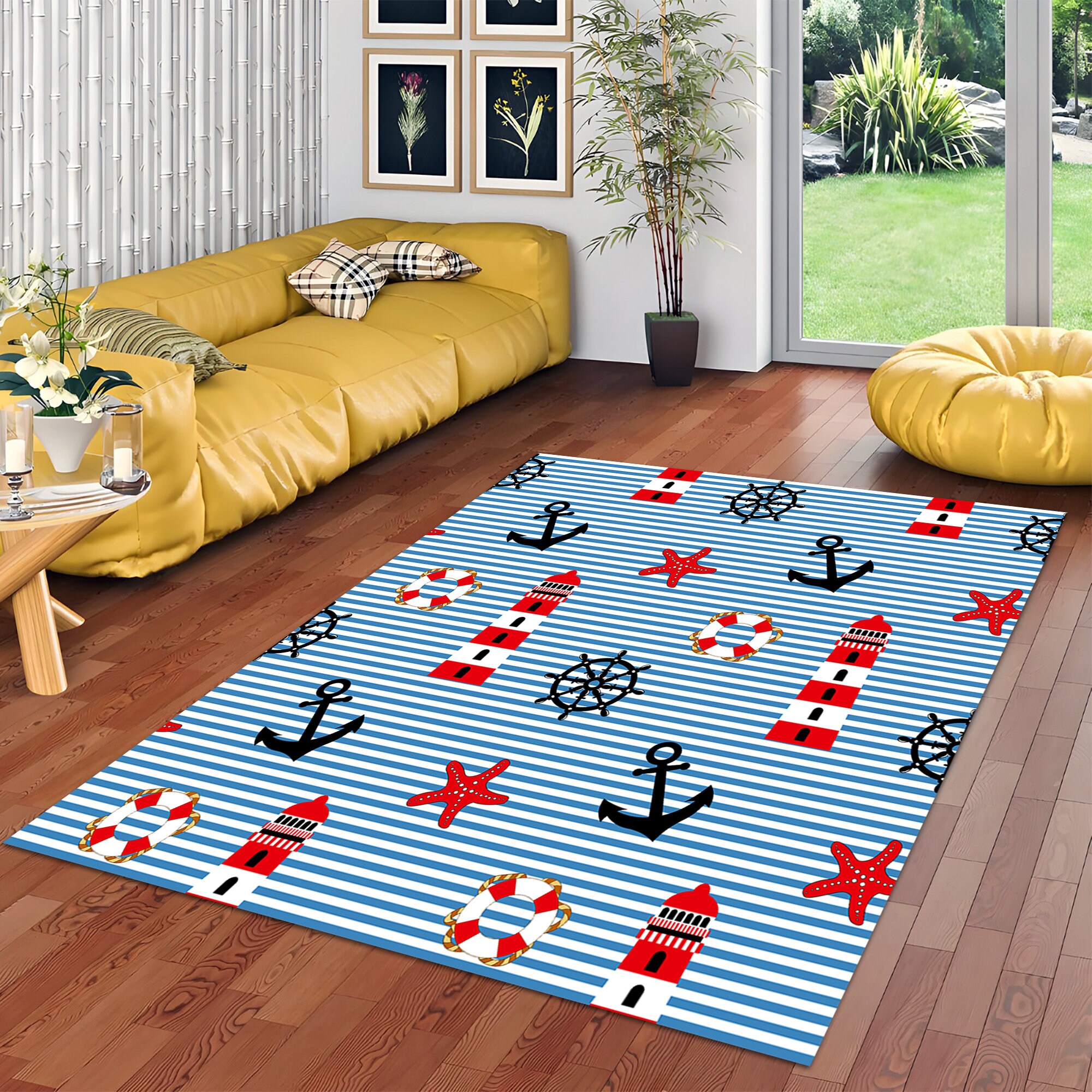 Nautical Rug, Ocean Rug, Anchors Rug, Lighthouse Rug, Starfish Rug, Sea ...