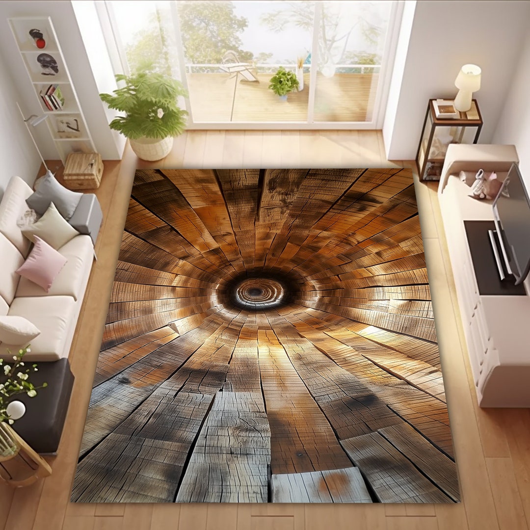 Wood Rug, Wooden Rug, Tunnel Rug, 3D Rug, Vortex Rug, Illusion Rug ...