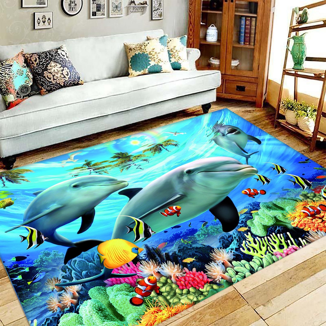 Dolphin Rug, Ocean Rug, Animal Rug, Blue Rug, Sea Rug, Underwater Rug ...