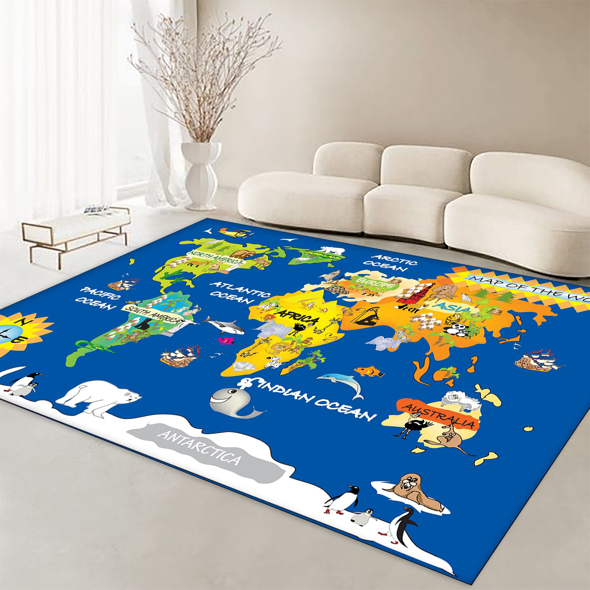 World Map Rug, Kids Map of the World , World Map Rug, Boys Bedroom Rug ...