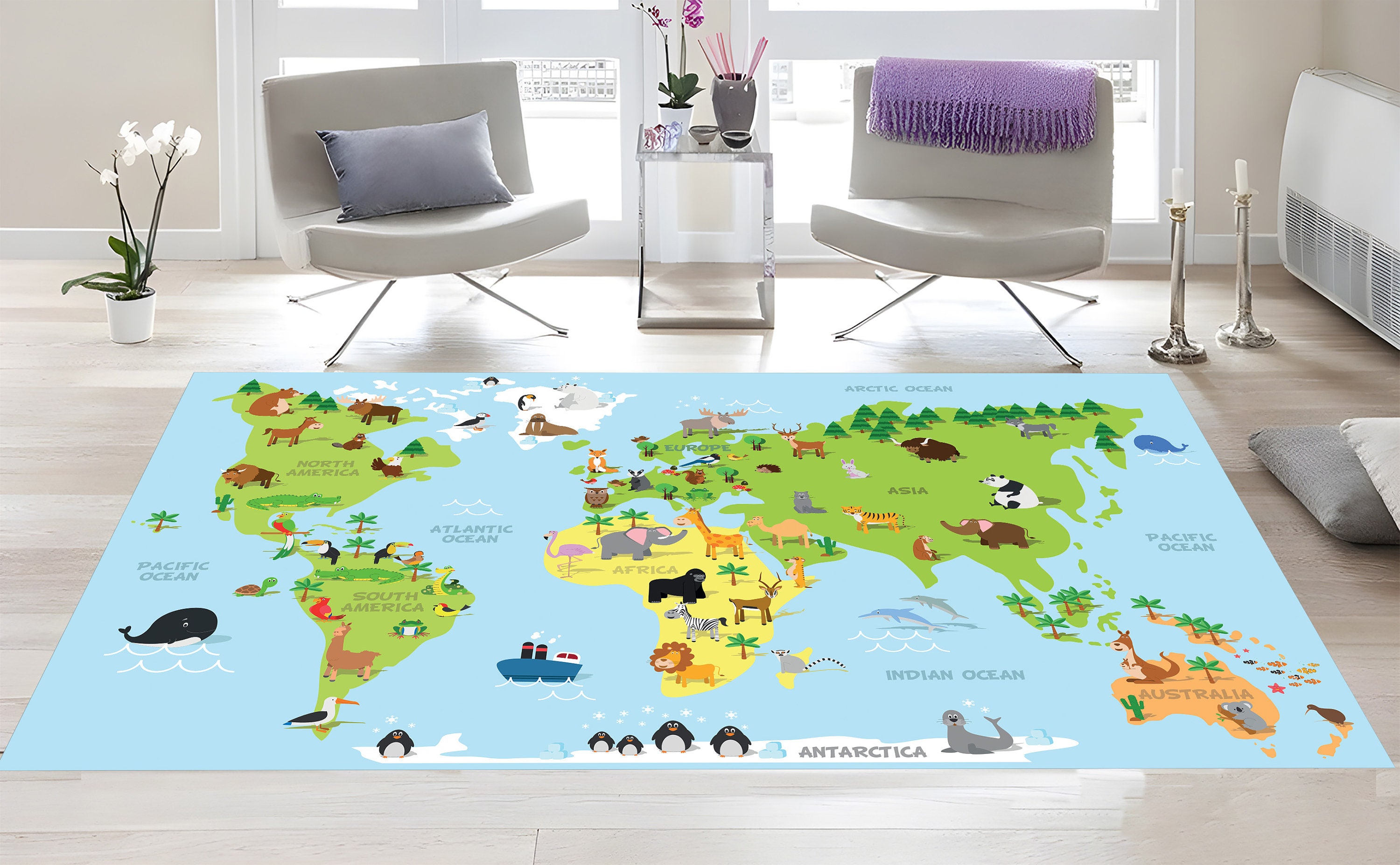 World Map Rug, Kids Map of the World , World Map Rug, Boys Bedroom Rug ...
