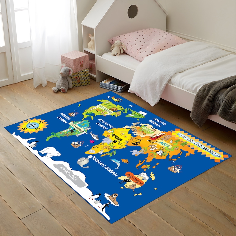 World Map Rug, Kids Map of the World , World Map Rug, Boys Bedroom Rug ...