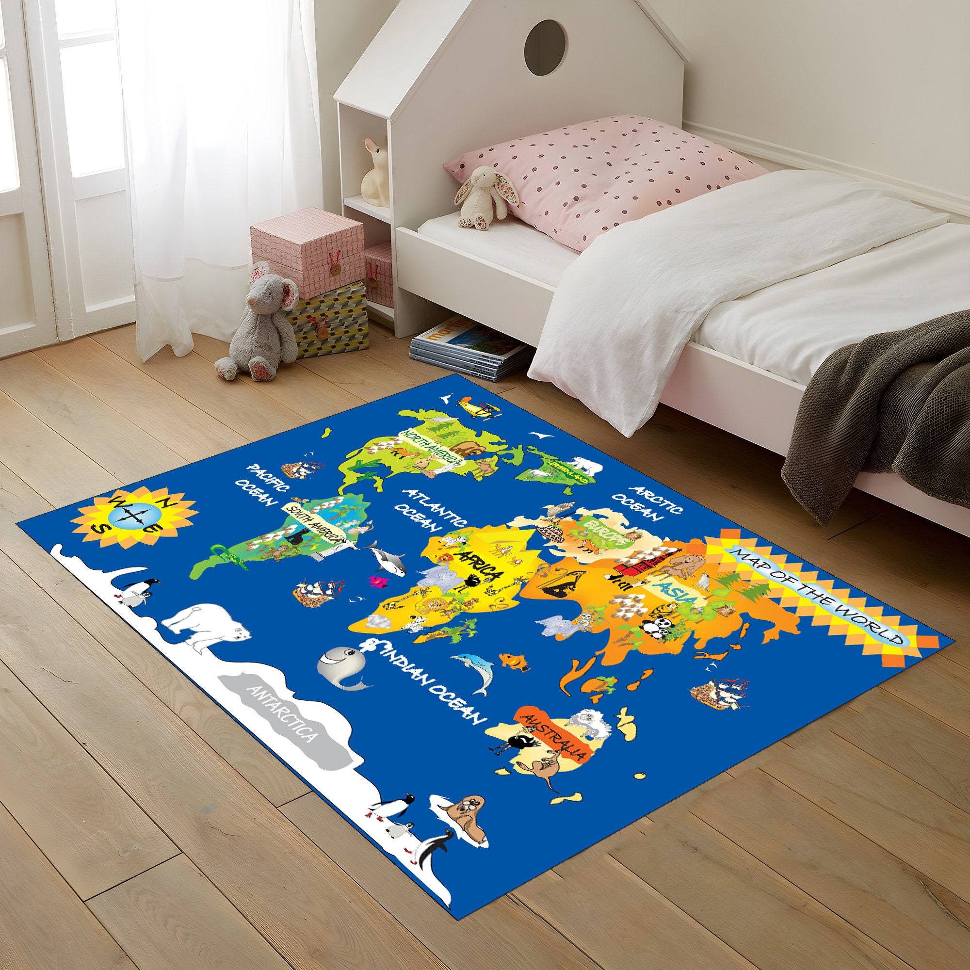 World Map Rug, Kids Map of the World , World Map Rug, Boys Bedroom Rug ...