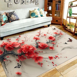 Cherry Blossom Rug, Modern Cherry Blossom Rug, Cherry Blossom Gift Rug ...