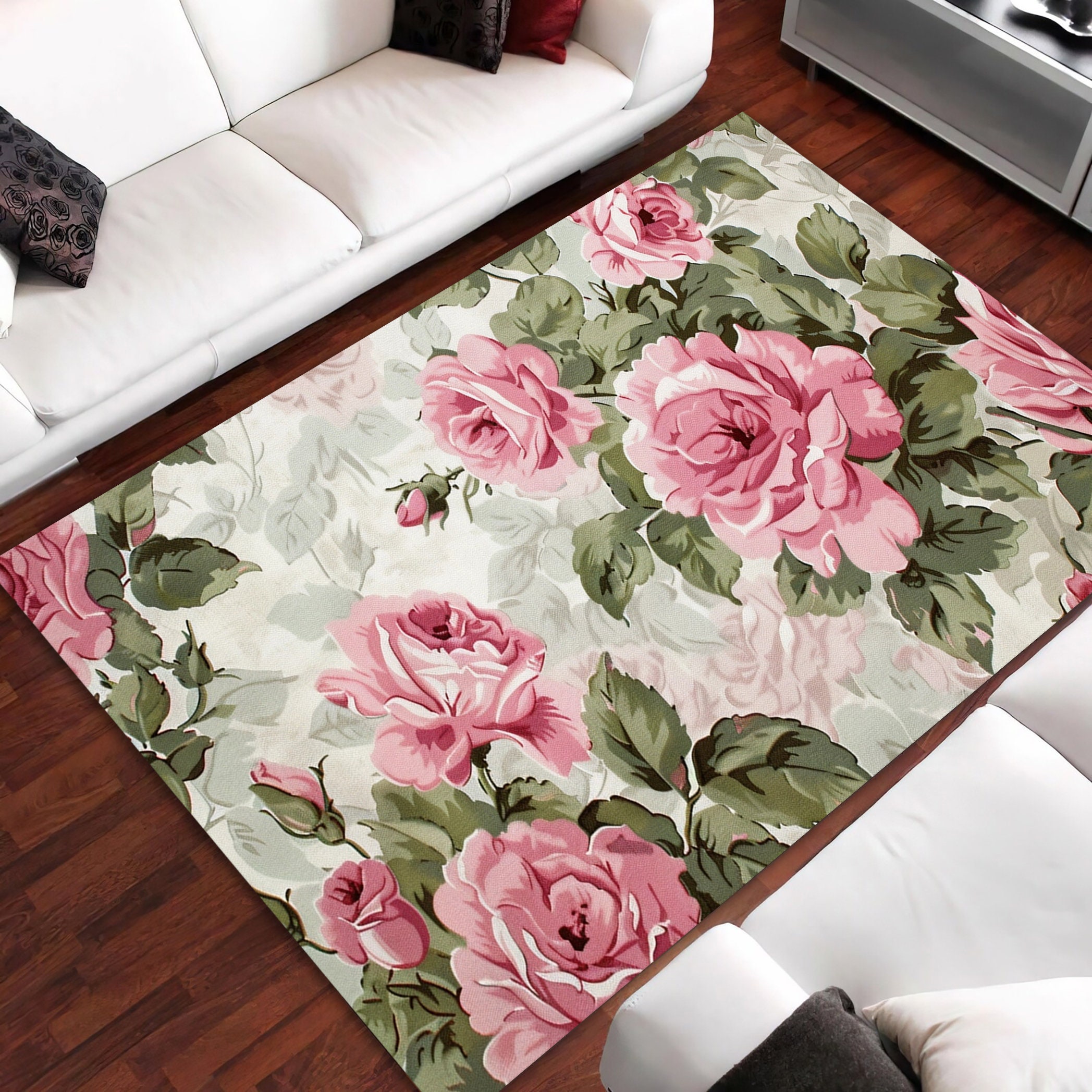 Rose Rug, Rose Area Rug, Flower Rug, Spring Rug, Rose Pattern Rug ...