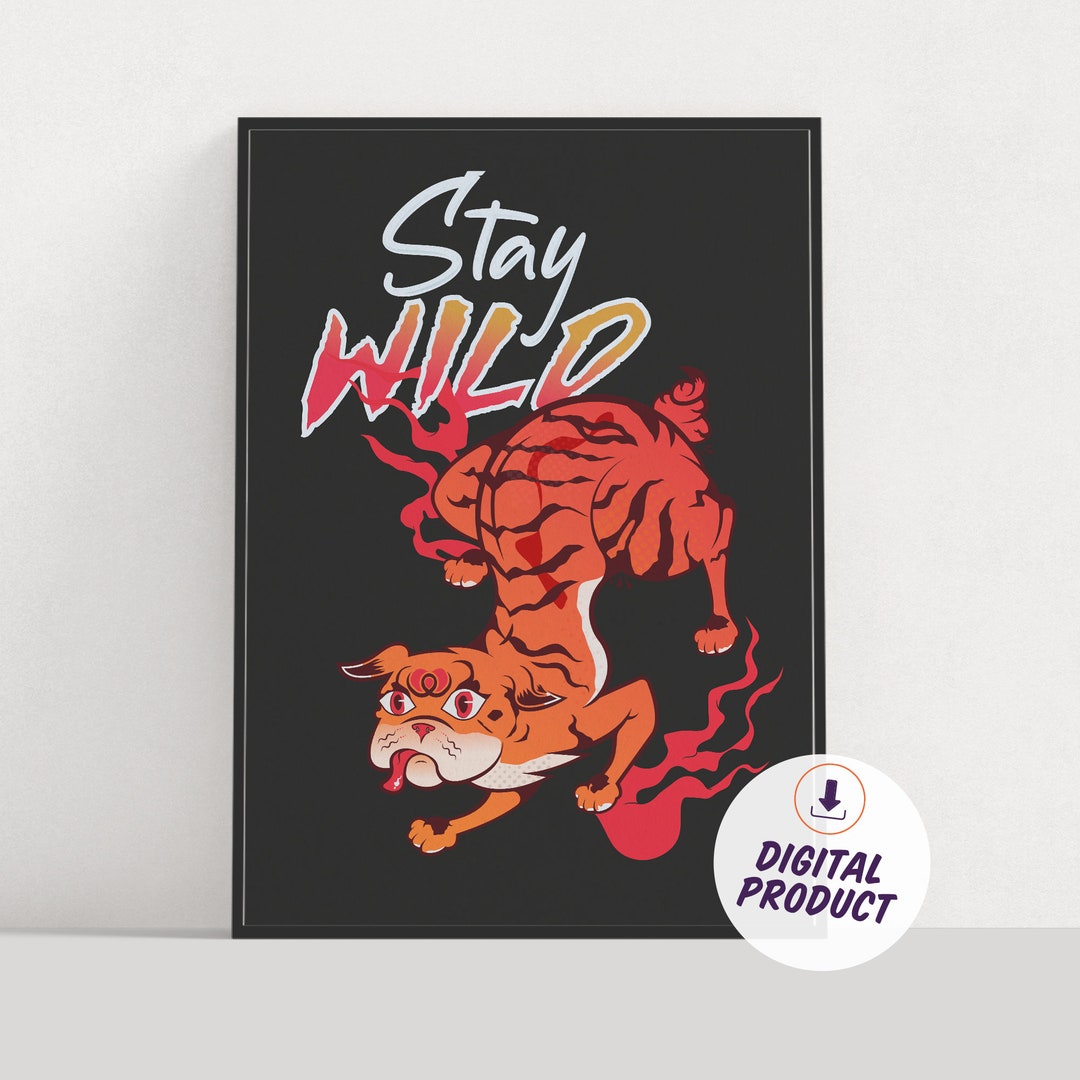 Printable Wall Art - Pug Fire Tiger Japan - Poster, Digital Print, Art ...