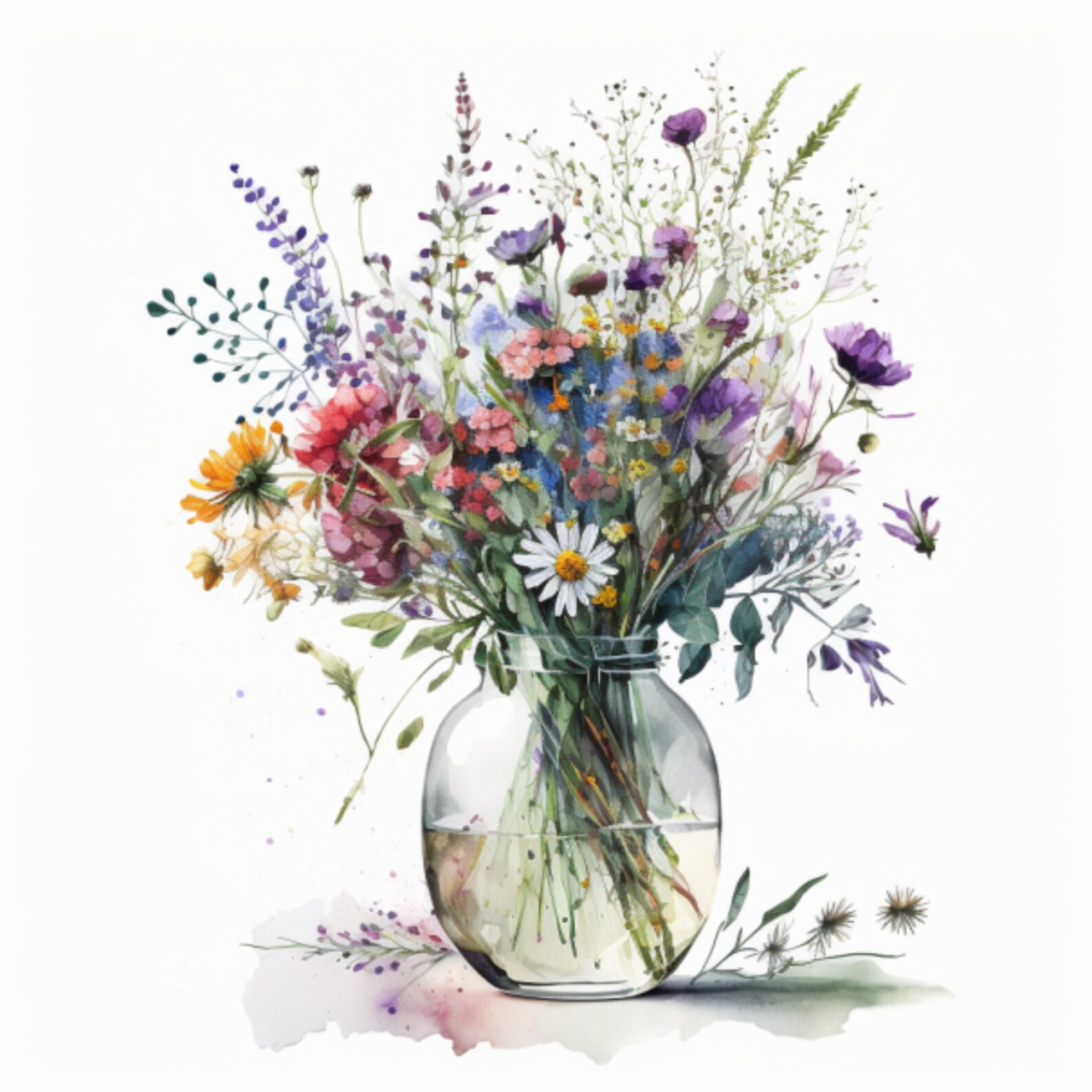 Watercolor Floral Wildflowers Clipart PNG, Commercial Use - Etsy