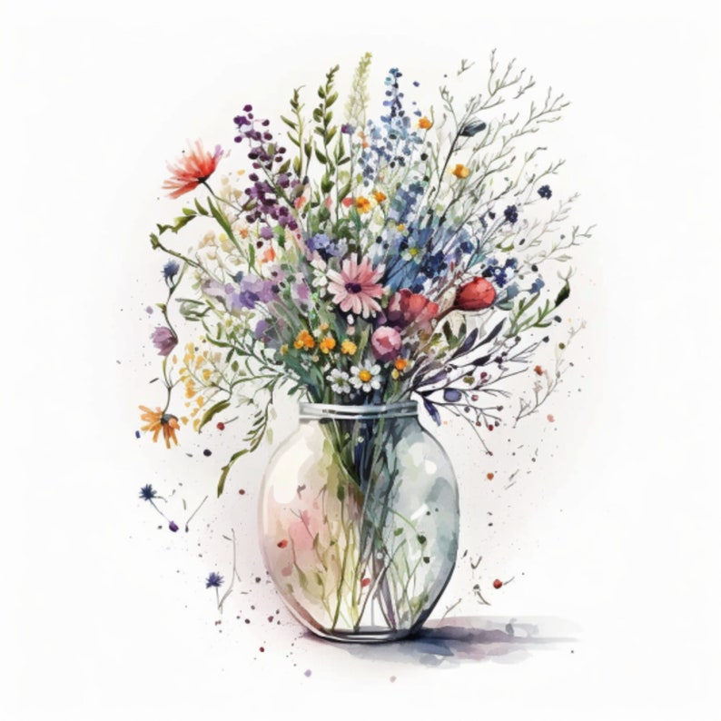 Watercolor Floral Wildflowers Clipart PNG, Commercial Use - Etsy