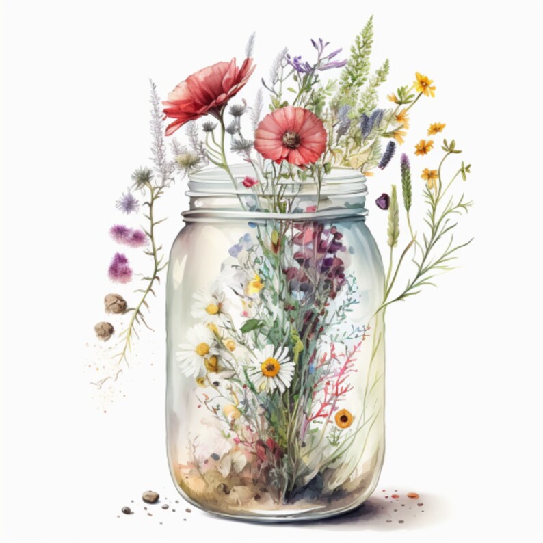 Watercolor Floral Wildflowers Clipart PNG, Commercial Use - Etsy